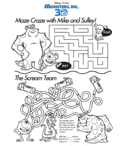 MONSTERS, INC. FREE Activity Sheet Printables: Maze, Door Hangers and ...