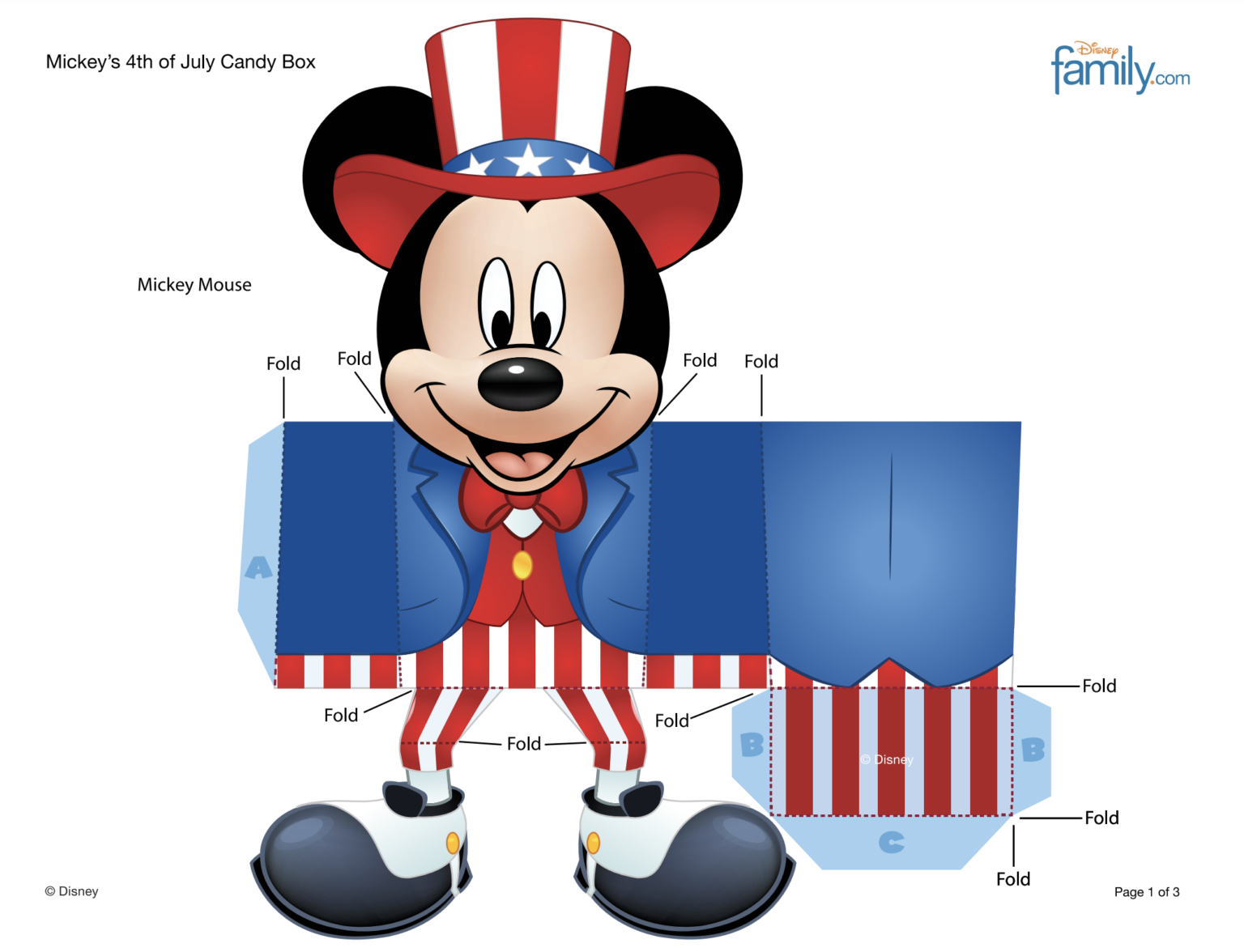 FREE Printable Mickey Mouse 4th of July Candy Box Activity - Jinxy Kids