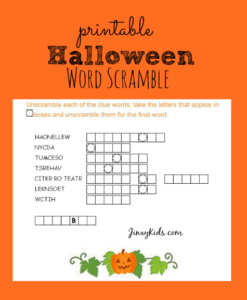 FREE Printable Halloween Word Scramble - Jinxy Kids