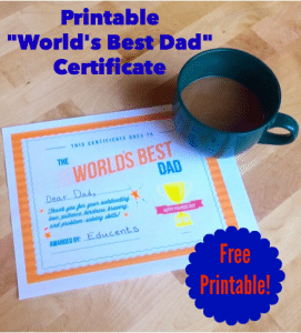 FREE Printable World's Best Dad Certificate - Jinxy Kids