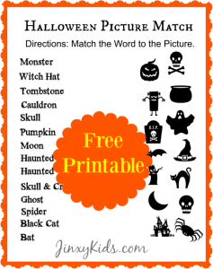 Halloween Picture Match Printable - Halloween Word Fun! - Jinxy Kids
