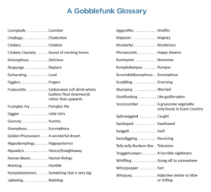 The BFG Gobblefunk Glossary and Printable Word Search Puzzle - Jinxy Kids