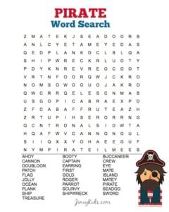 FREE Printable Pirate Word Search Puzzle - Jinxy Kids
