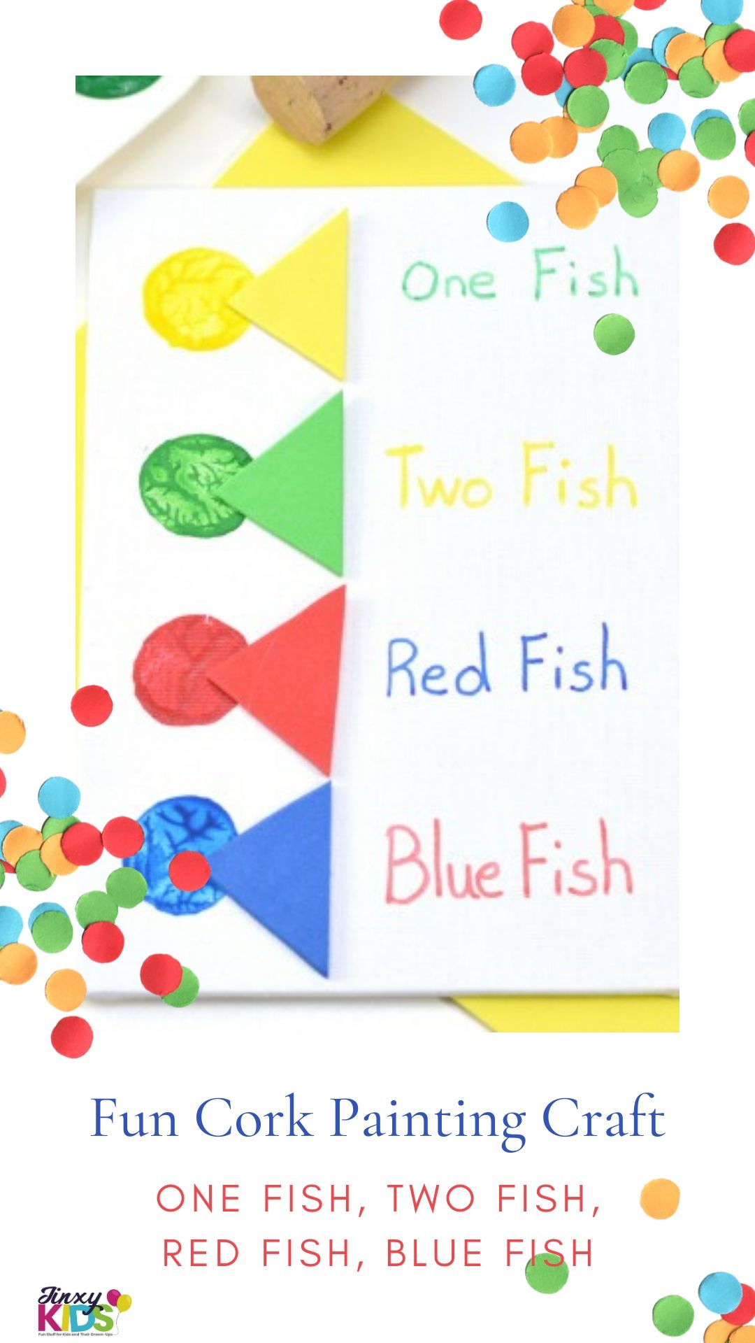 Fun Red Fish Blue Fish Cork Painting Canvas Craft - Jinxy Kids