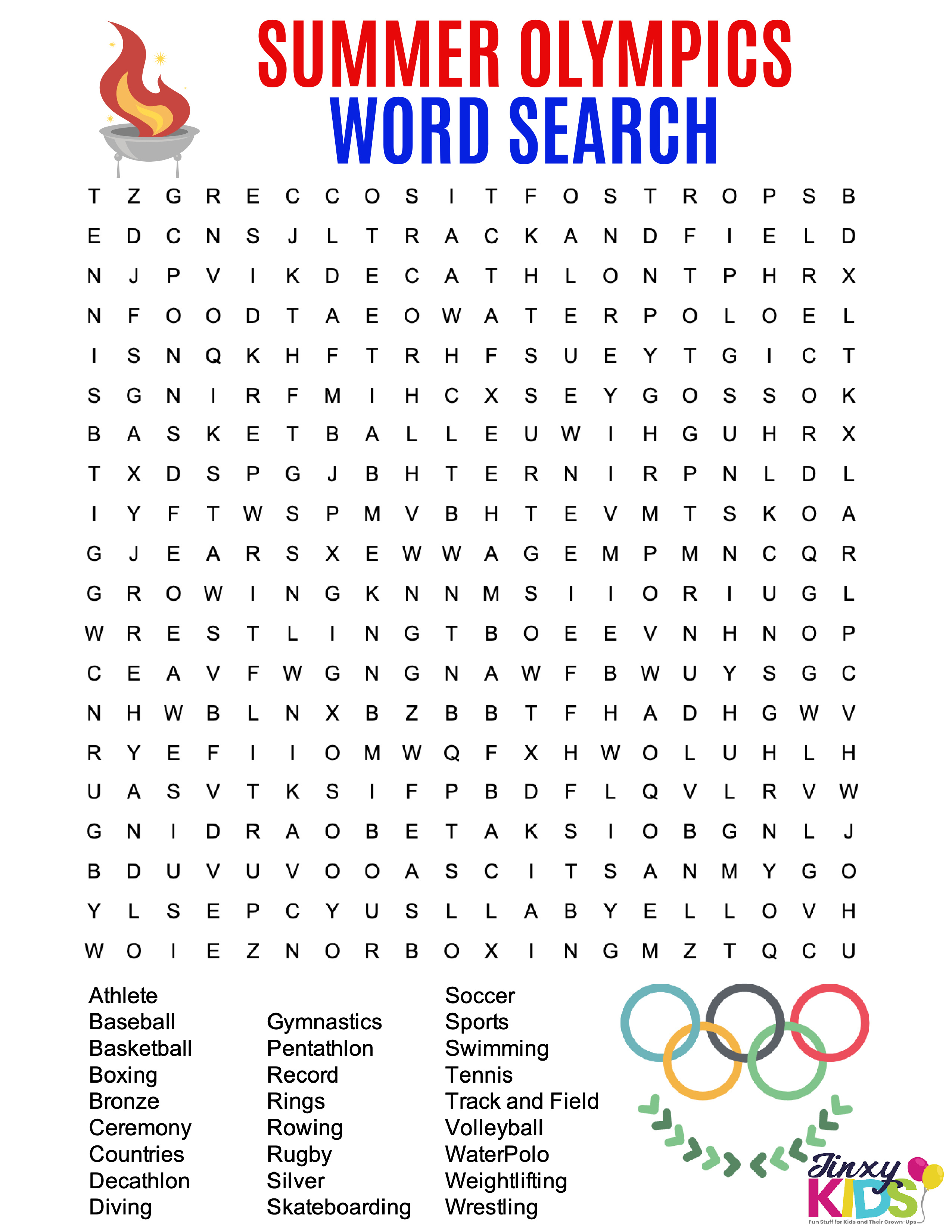 Free Printable Summer Olympics Word Search Puzzle - Jinxy Kids