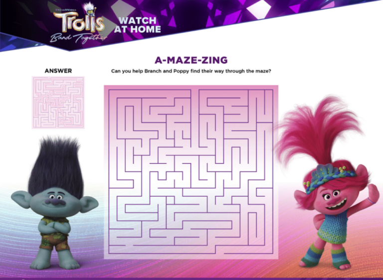 Free Printable Trolls Activity Sheets Featuring Trolls Band Together ...